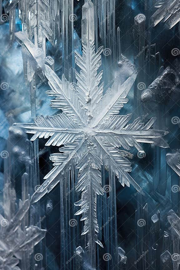 Macro Shot of Intricate Ice Crystal Patterns Stock Illustration ...