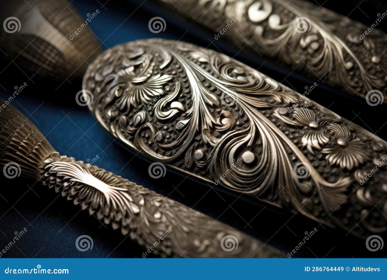 Macro Shot of Intricate Silverware Patterns and Engravings Stock ...