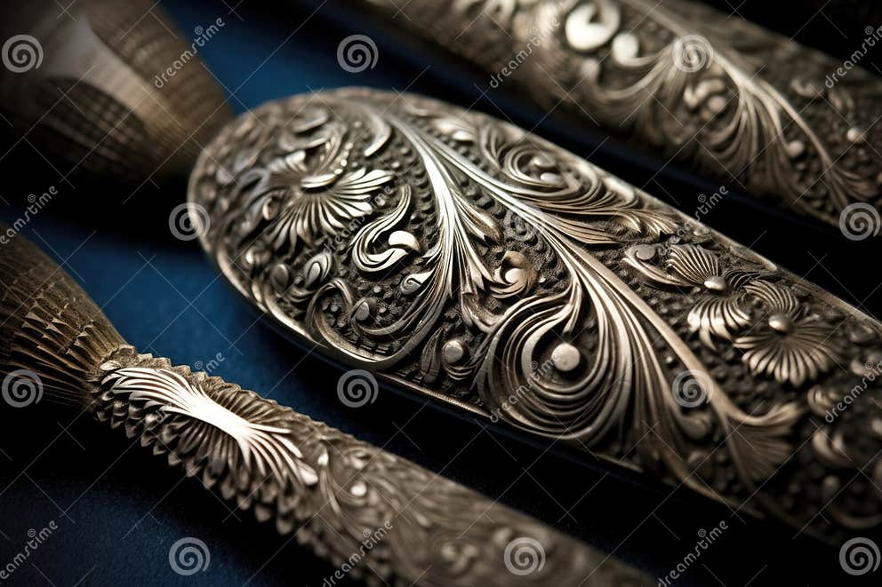 Macro Shot of Intricate Silverware Patterns and Engravings Stock Image ...