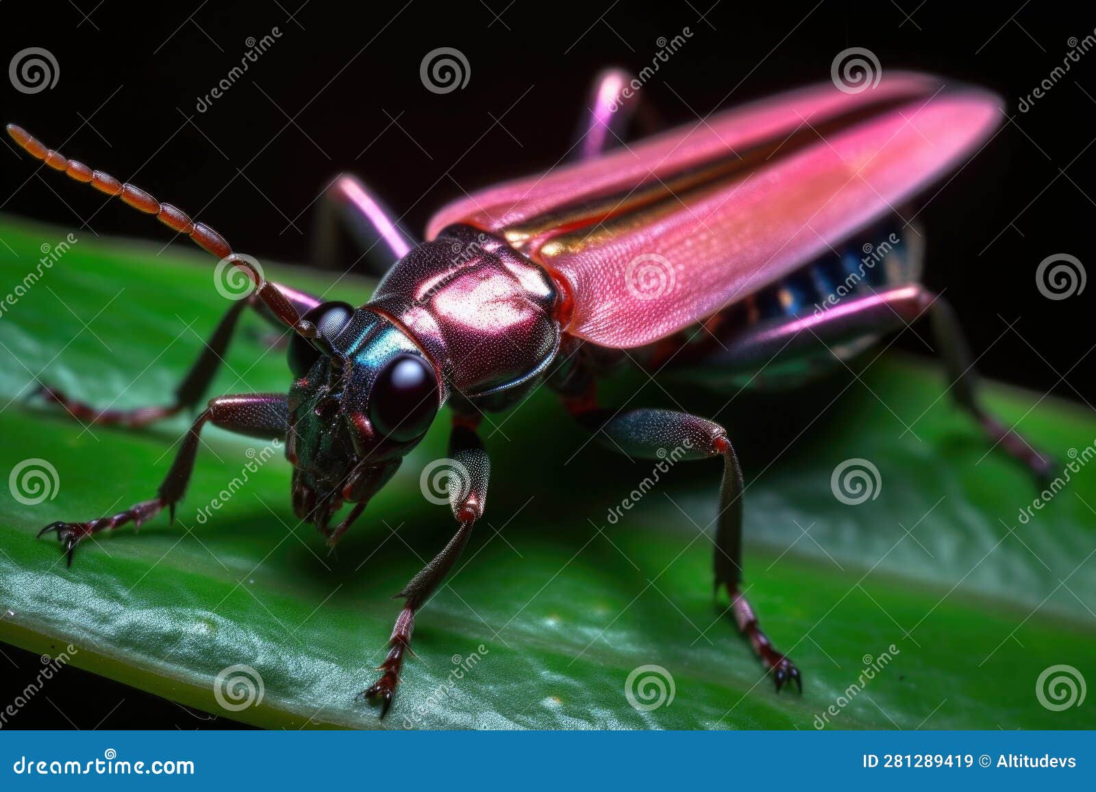 Macro Shot of an Iridescent Beetle on a Leaf Stock Illustration ...