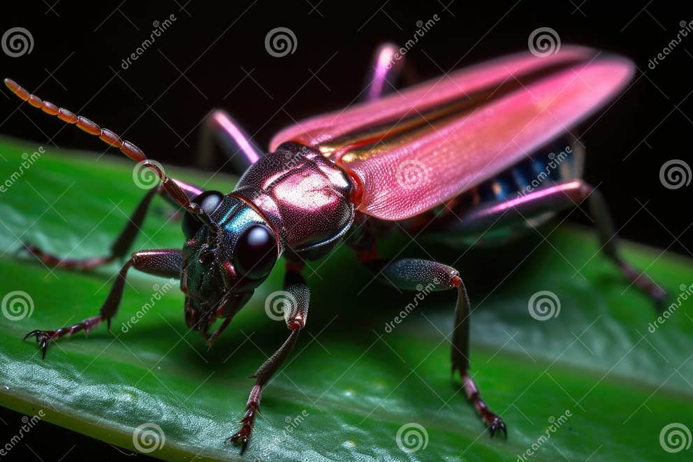 Macro Shot of an Iridescent Beetle on a Leaf Stock Illustration ...