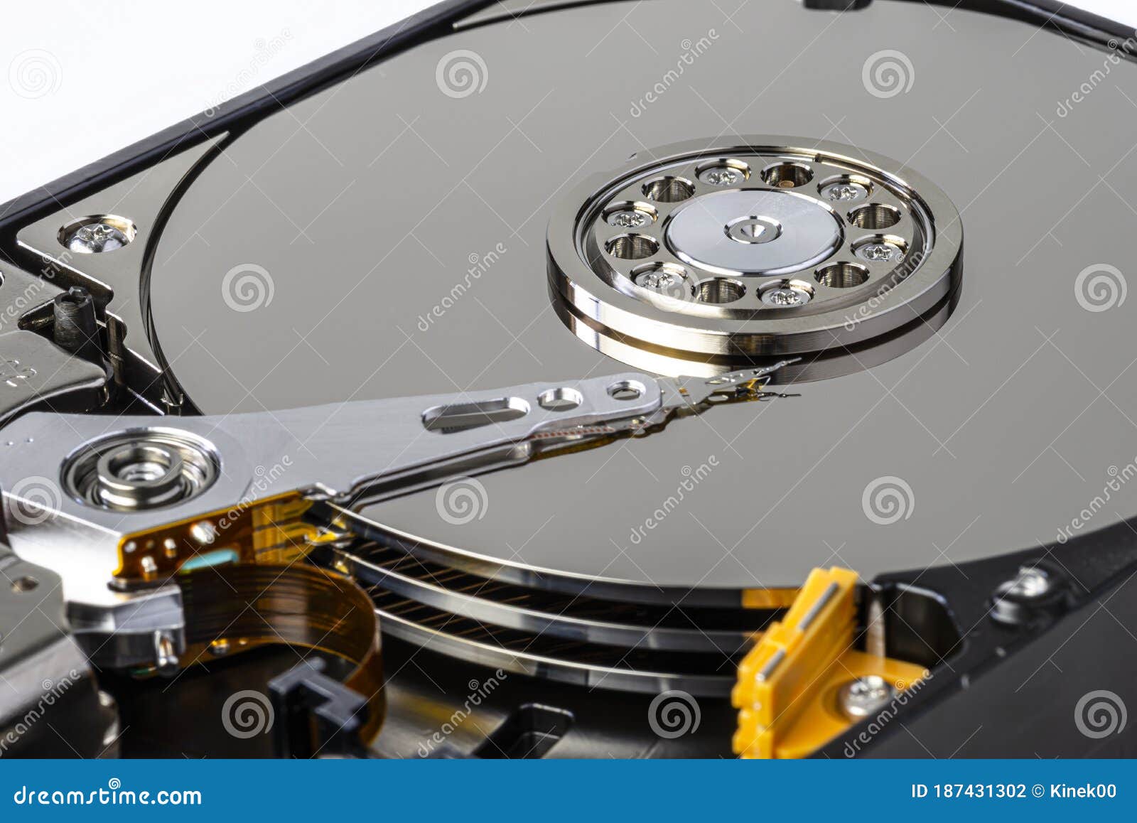 Macro Shot of a Magnetic Needle on a Hard Disk Platter, Open HDD Disk ...