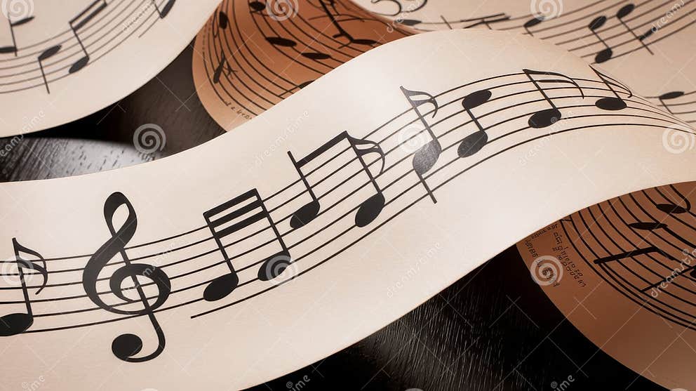 Macro Shot of Music Notes on a Gently Wavy Music Sheet Stock ...