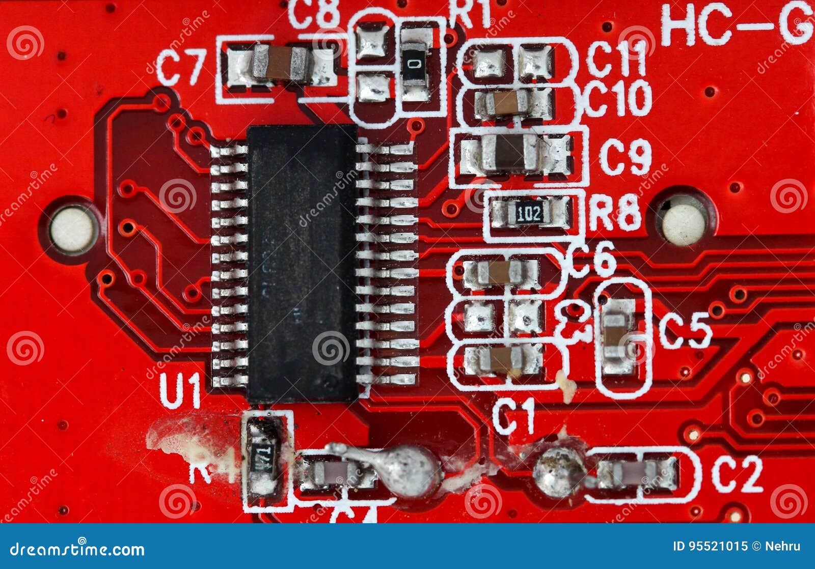 Macro Shot of an Old Damaged Orange or Red Circuit Board Stock Image ...