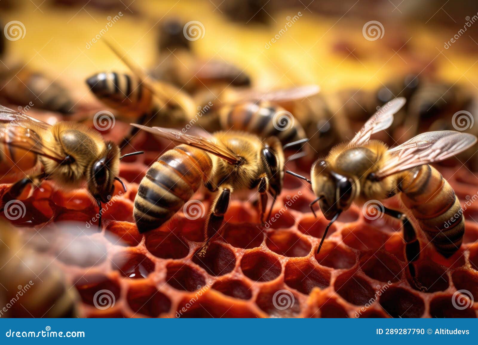 Macro Shot of Queen Bees Wings among Worker Bees Stock Illustration ...