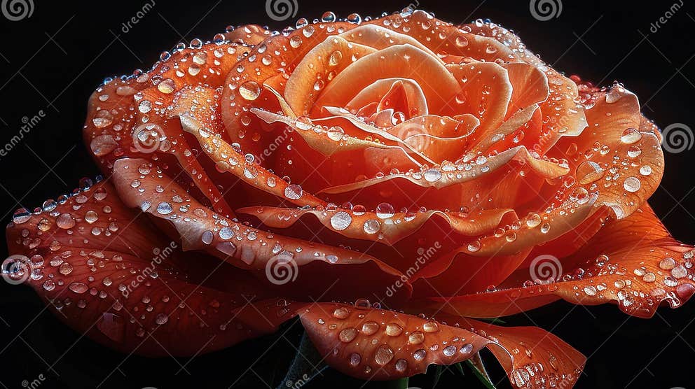 Macro Shot of a Red Rose with Dew Drops Stock Illustration ...