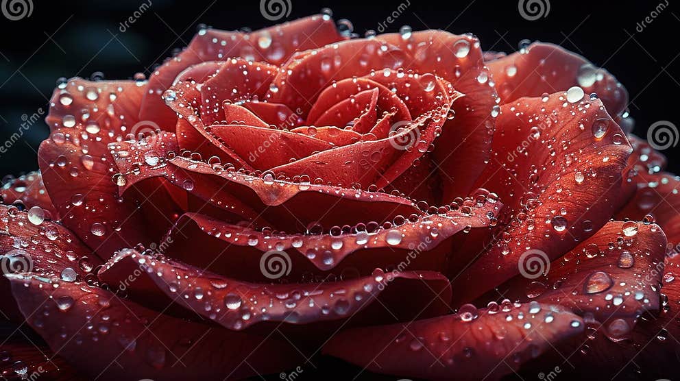 Macro Shot of a Red Rose with Dew Drops Stock Illustration ...