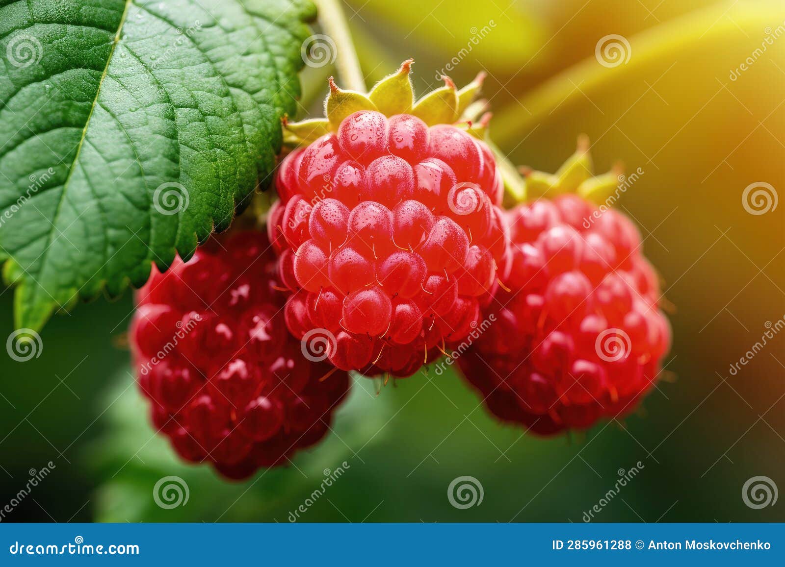 A Macro Shot of a Ripe Red Raspberry on a Branch. Stock Photo - Image ...