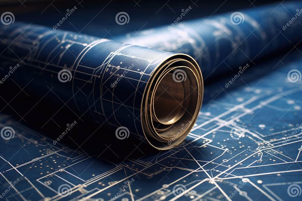Macro Shot of a Rolled Up Architectural Blueprint Stock Photo - Image ...