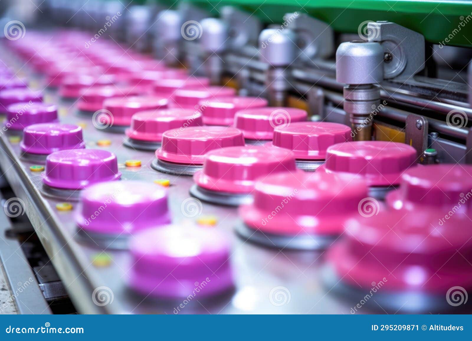 Macro Shot of a Row of Buttons on a Production Line Stock Illustration ...