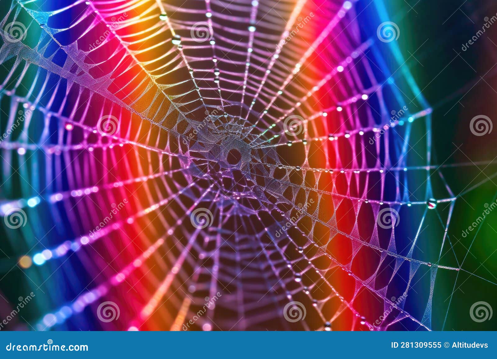 Macro Shot of a Spider Web with a Rainbow Spectrum Effect Stock ...