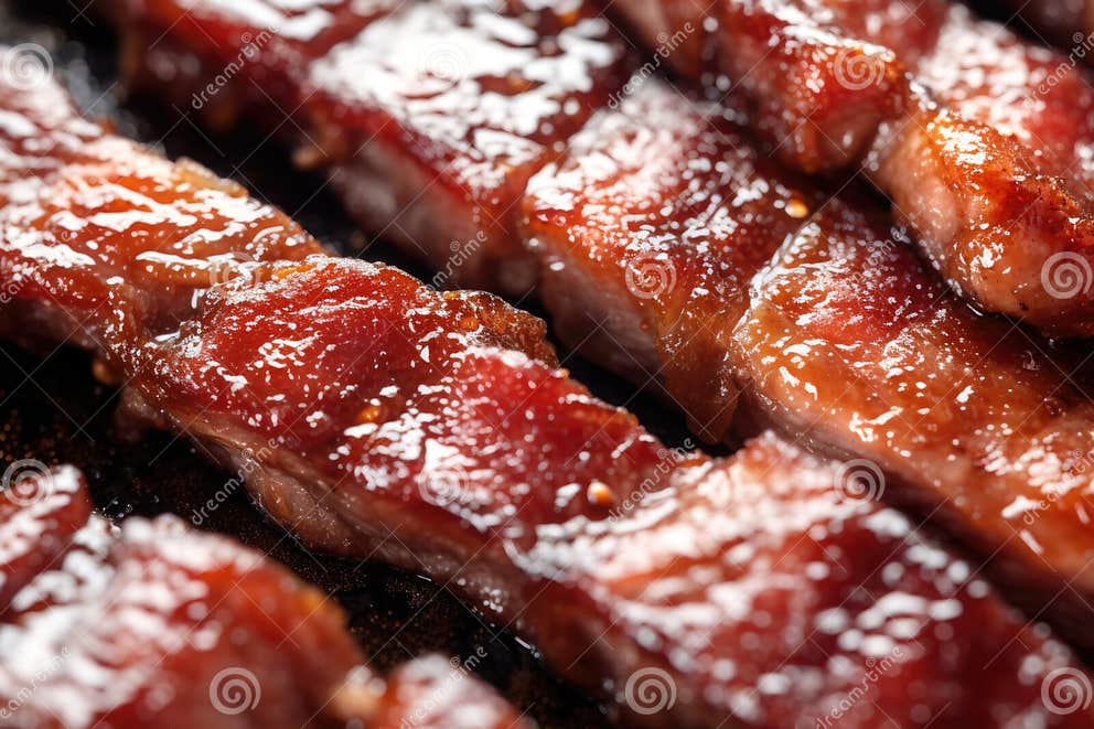 Macro Shot on the Surface Texture of Glazed Pork Ribs Stock ...