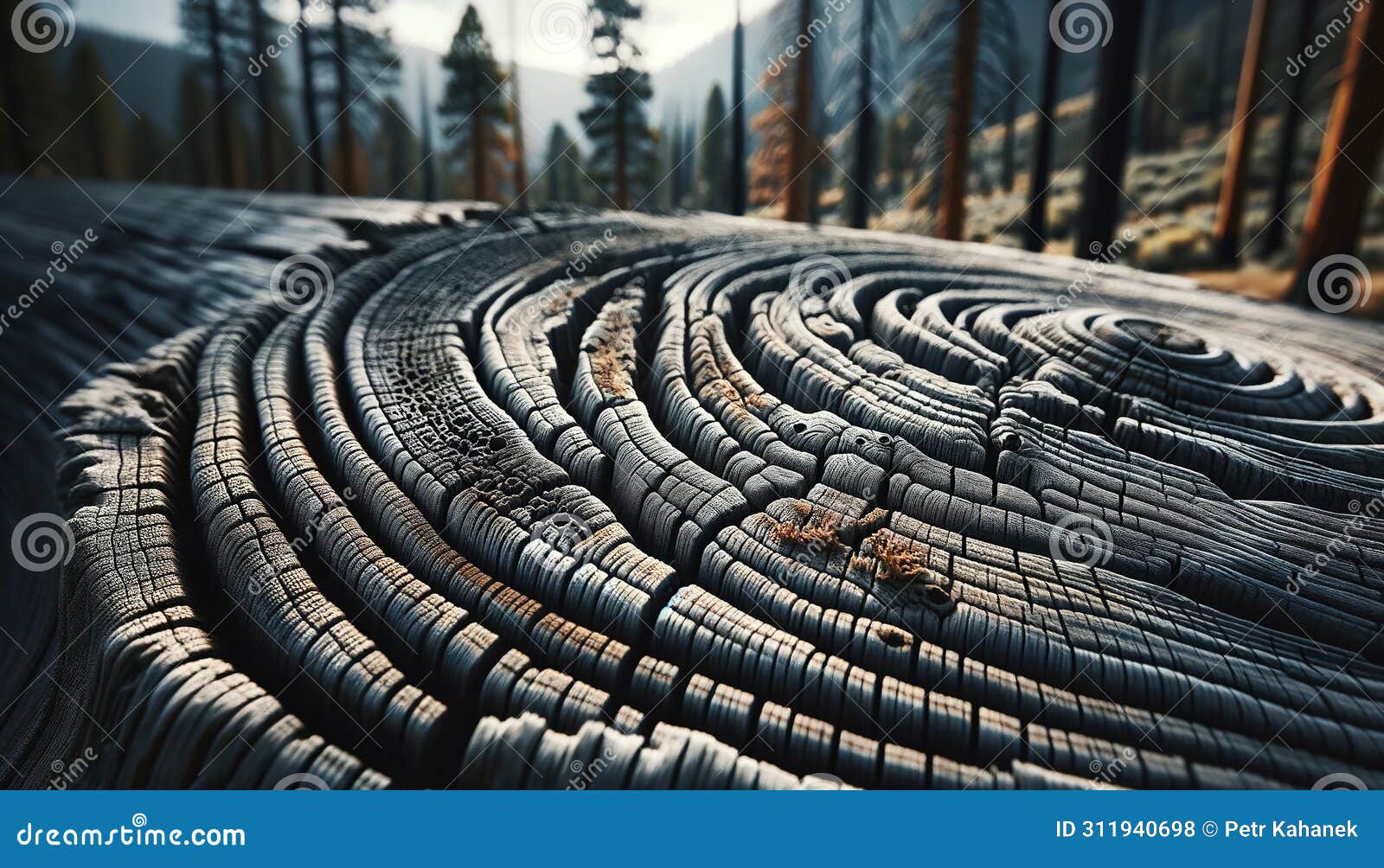 Macro Shot of a Tree Trunk in a Post-wildfire Landscape, Illustrating ...