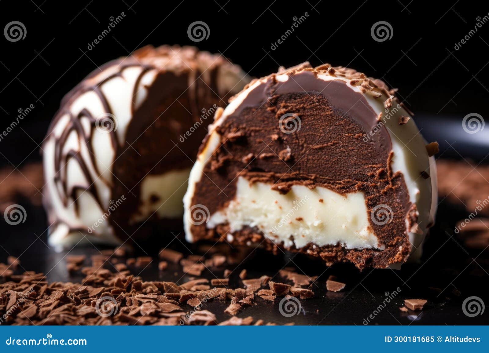 A Macro Shot of a Truffle Candy Cut in Half, Showing the Creamy Inside ...