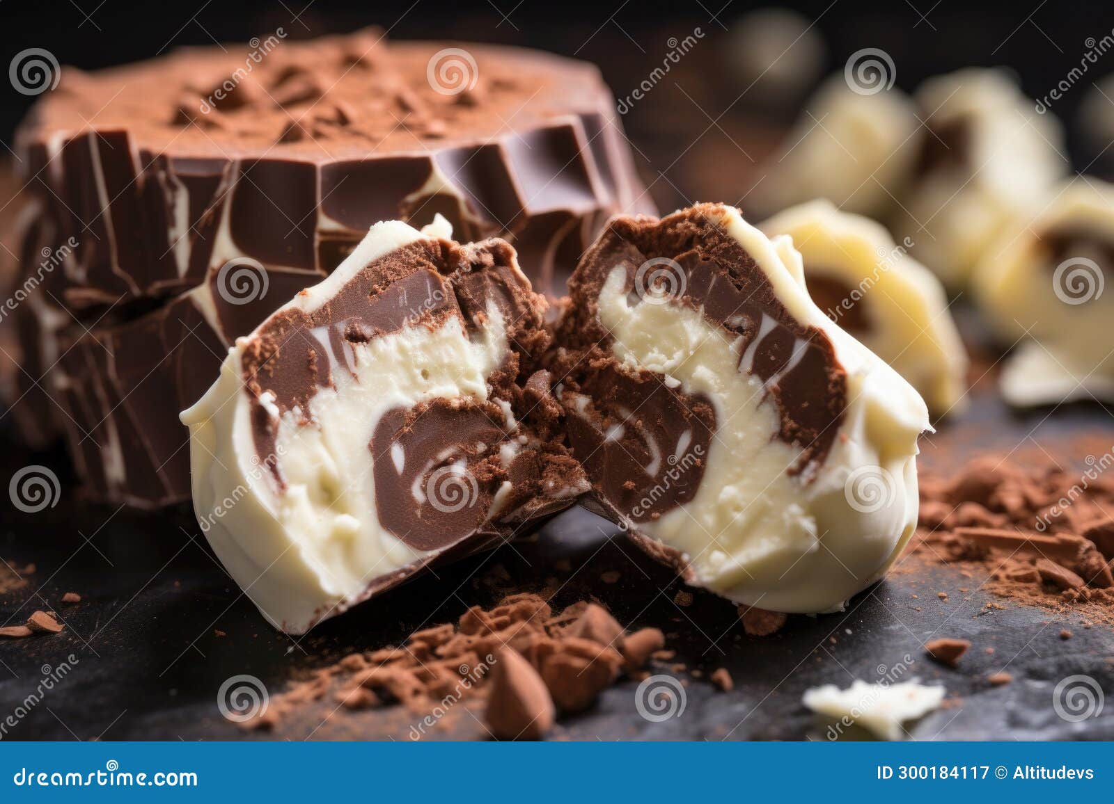 A Macro Shot of a Truffle Candy Cut in Half, Showing the Creamy Inside ...