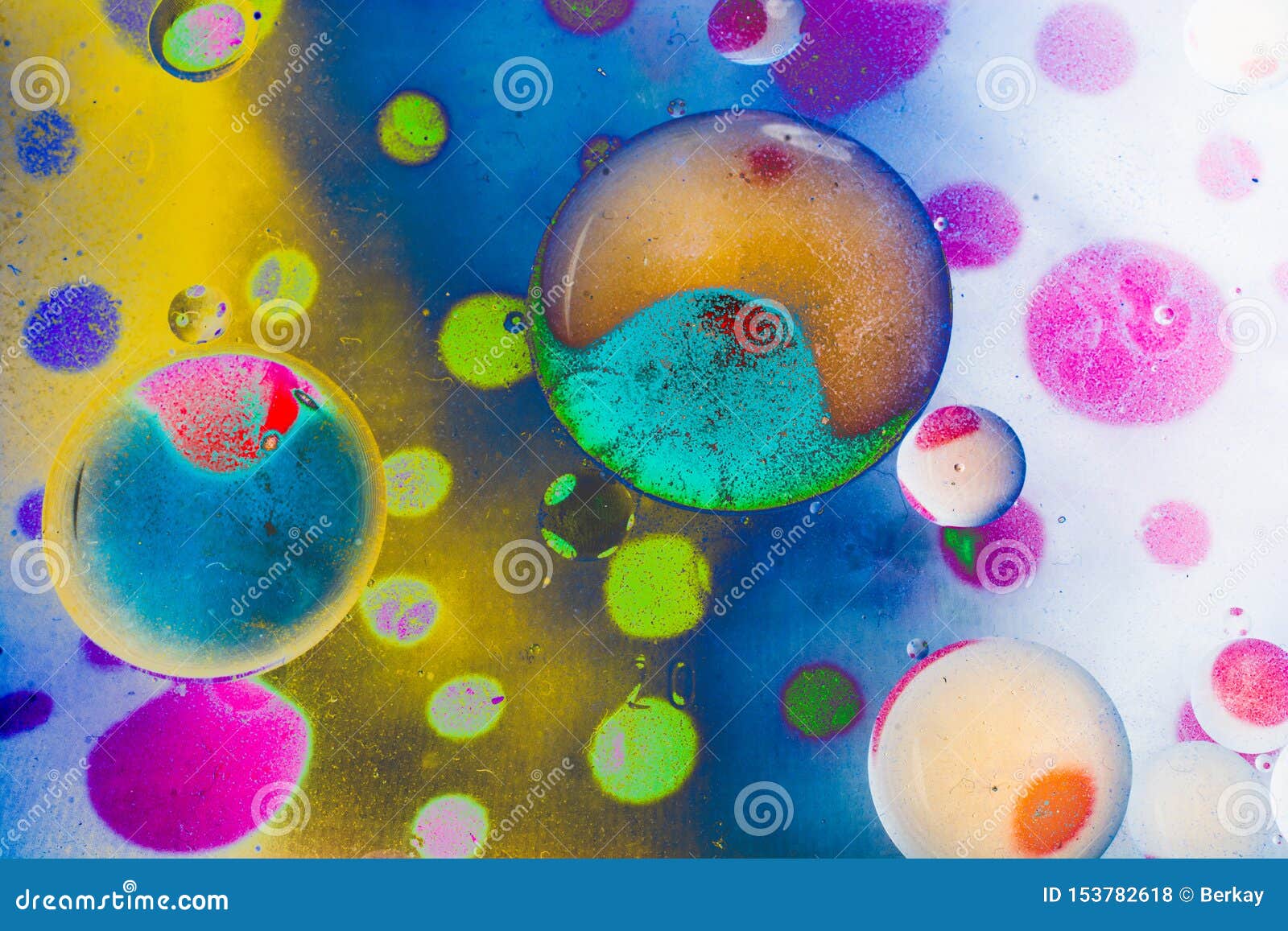 Macro Shot of Water Oil Emulsion Over Colored Background Stock Photo ...