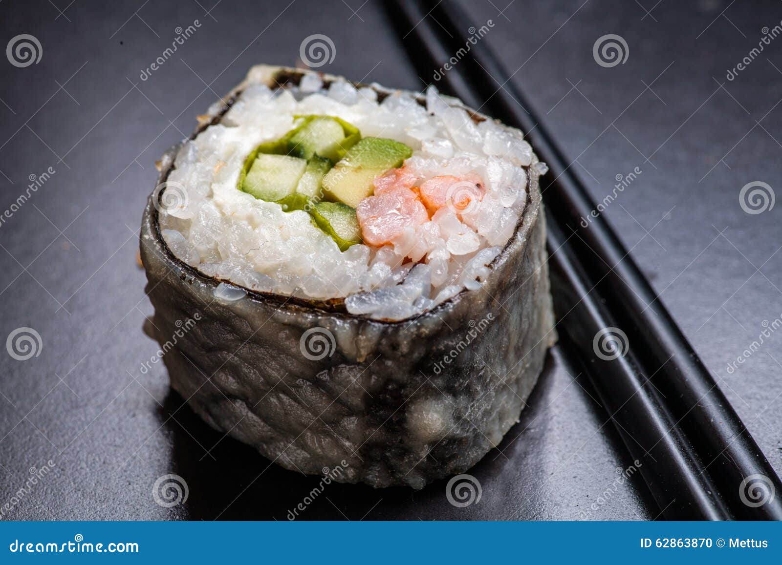 Macro of Sushi Served on Black with Reflection Stock Photo - Image of ...