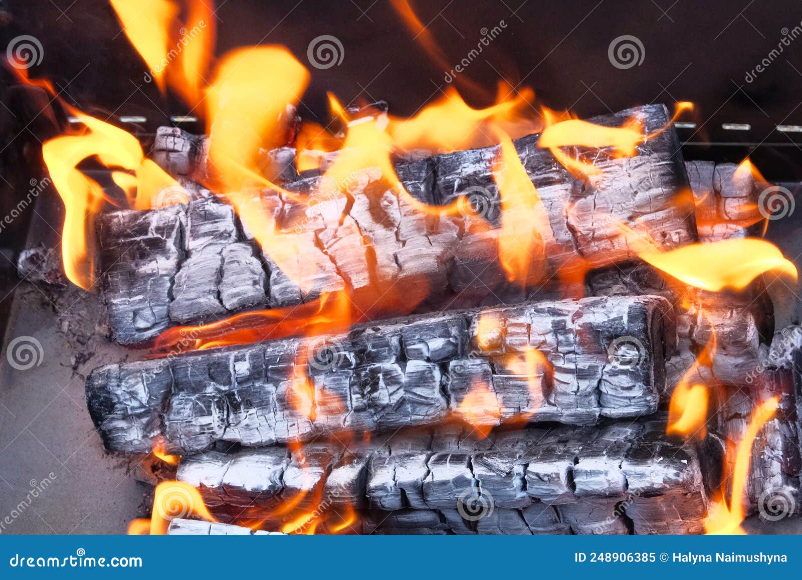 Macro Texture Flame from Burning Logs in Fireplace. Wood Fire Prepared ...