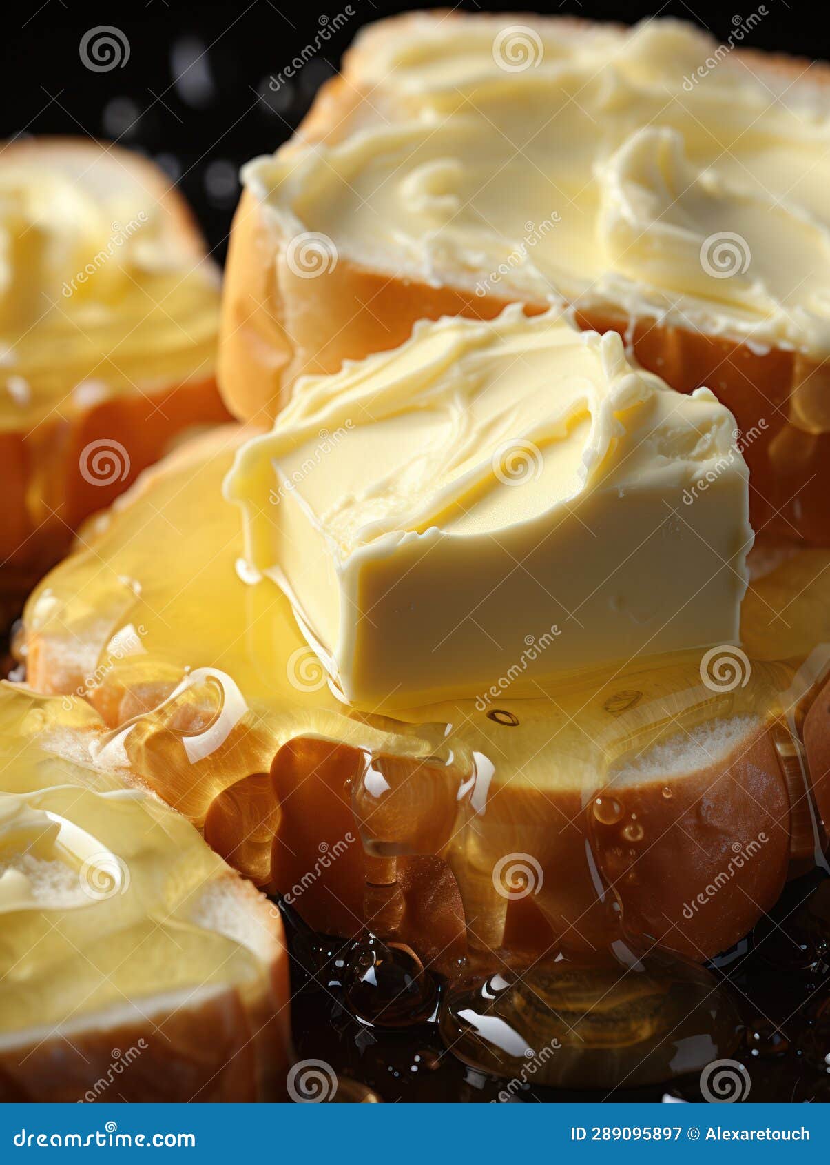 Macro Texture of a Piece of Butter Melting on Bread Stock Illustration ...