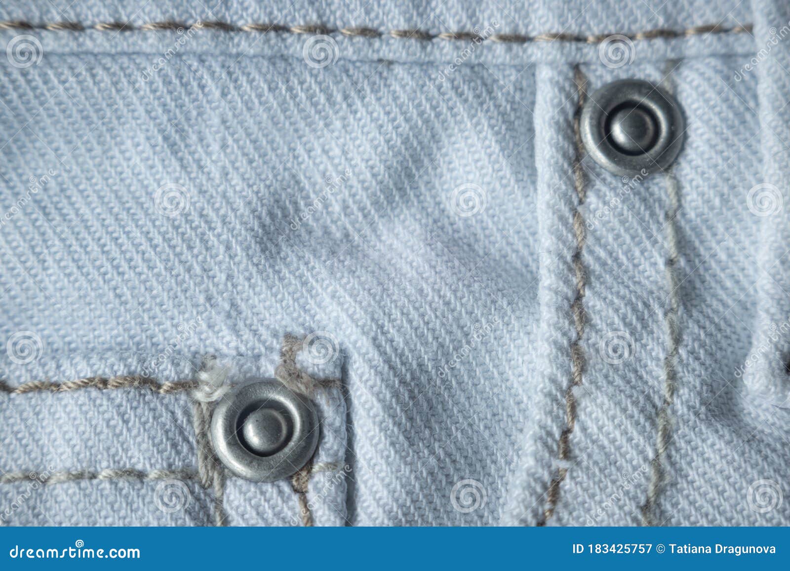 Macro Texture with White and Blue Denim with Rivets and a Seam. Textile ...