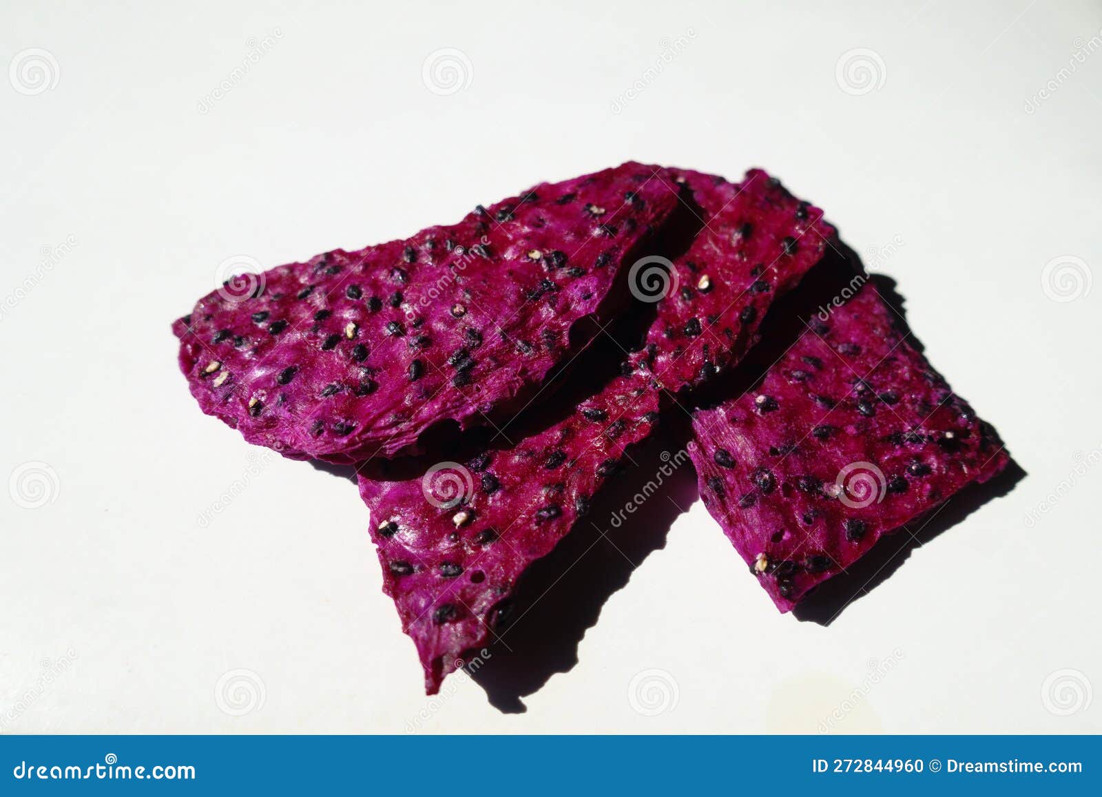 Macro of Three Purple Dried Dragon Fruit Chips Stock Photo - Image of serving, food: 272844960