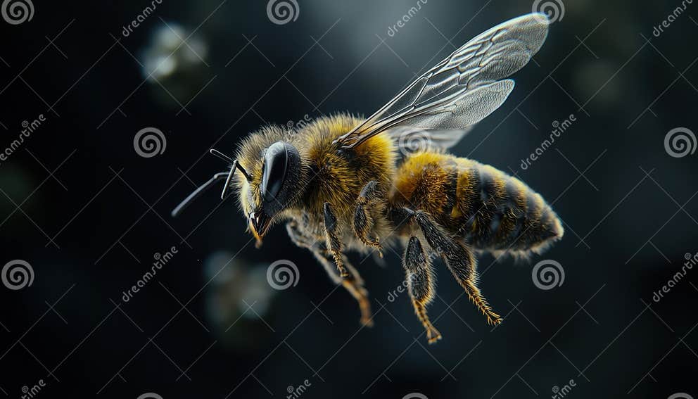 A Macro View of a Bee Flying Gracefully As it Performs Pollination ...