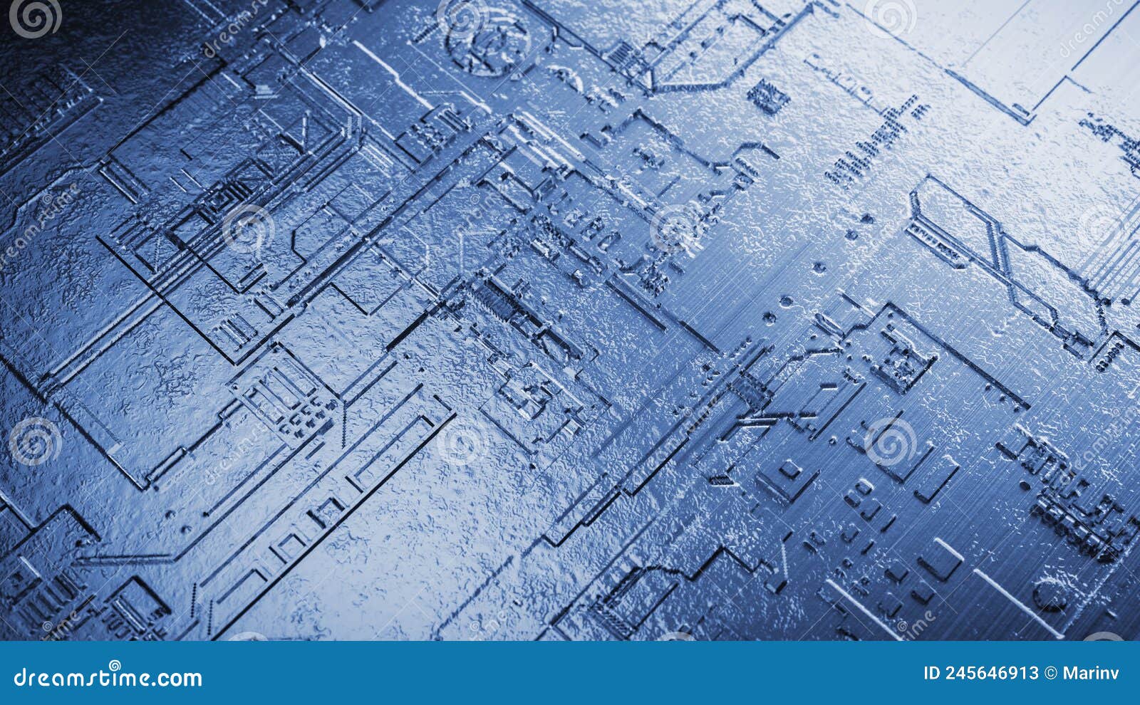 Macro View of a Circuit Metal Board with Reflection and Light. Stock ...