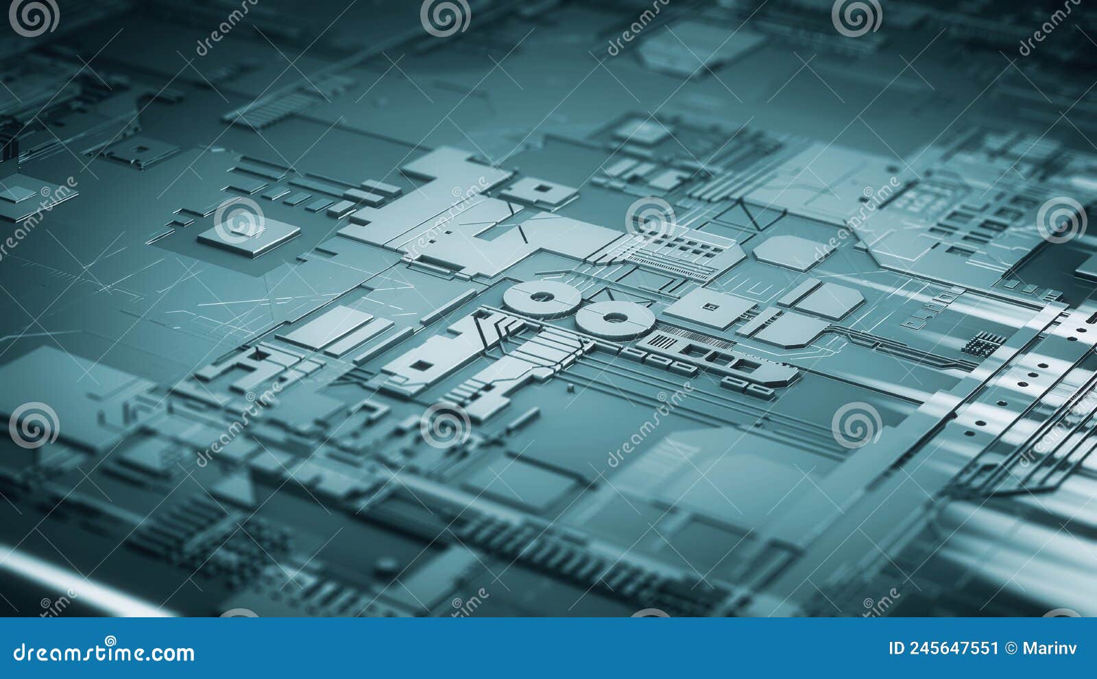 Macro View of a Circuit Metal Board with Reflection and Light. Stock ...