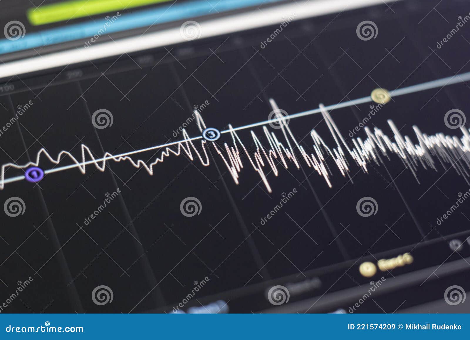 A Macro View of the Computer Monitor Screen with Sound Audio Wave Graph ...