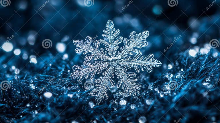 Macro View of a Detailed Snowflake on a Blue Background Stock ...