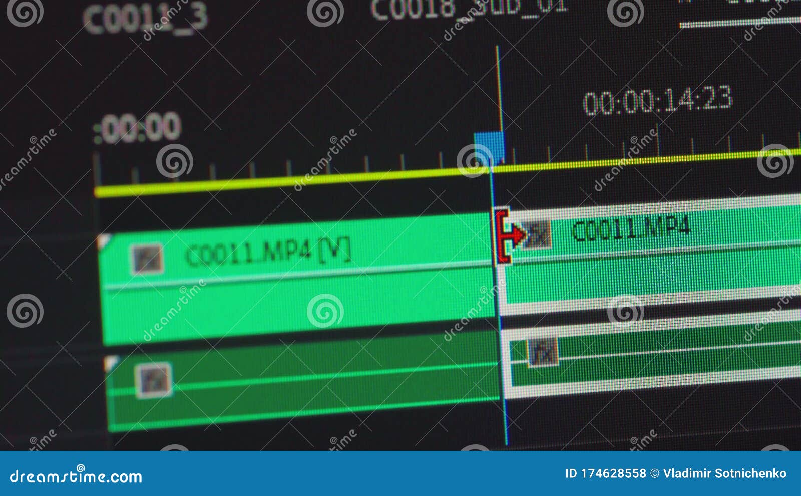 Macro View of the Display with Work Process in the Video Editing ...