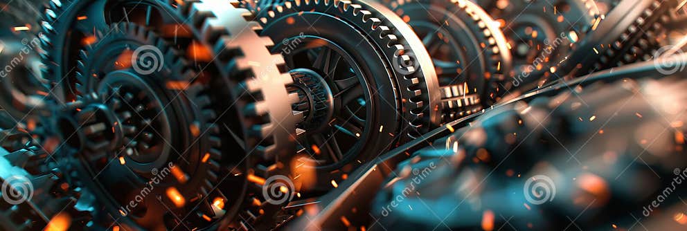 Macro View of Gear Synchronization with Sparks Against Blurred ...