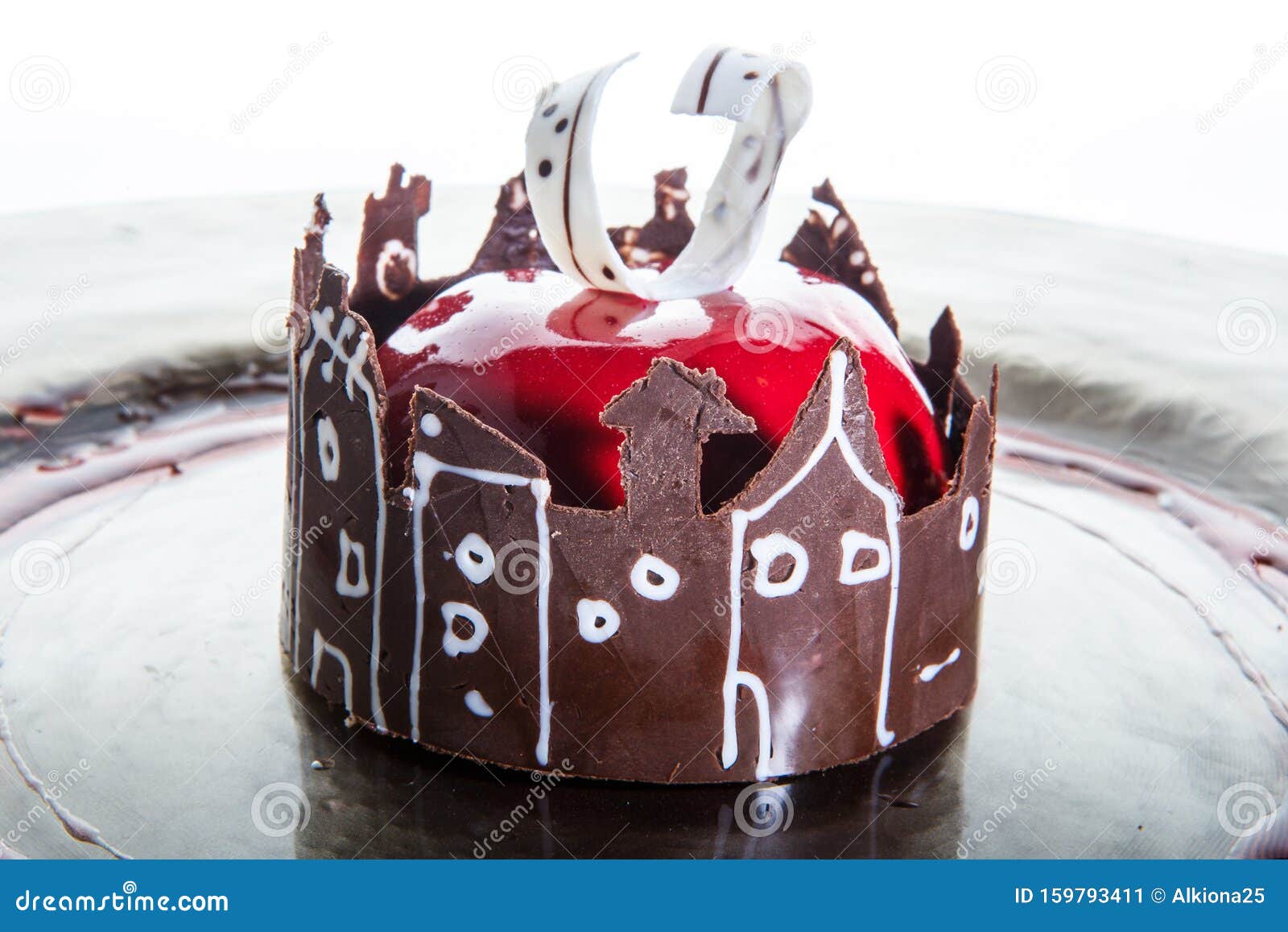 Macro View on Glazed Mousse Cake in Apple Shape with Chocolate Stock ...