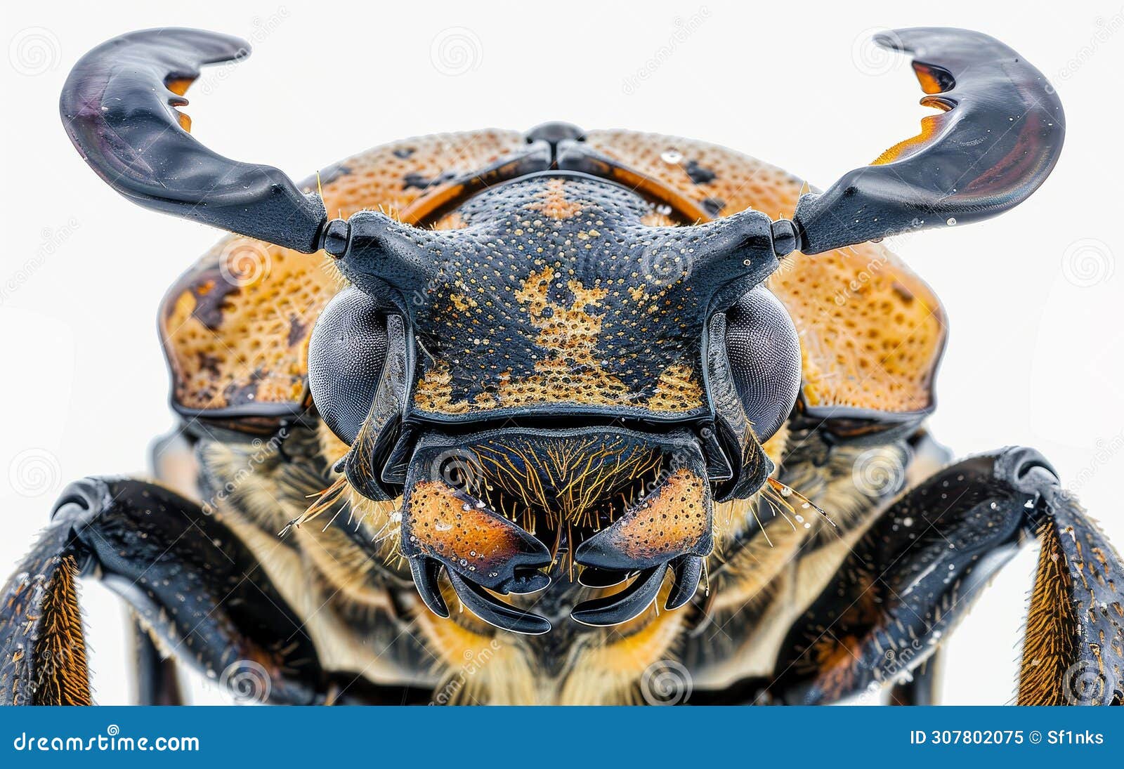 Macro View Of A Goliath Beetle From The Front, Displaying Its Powerful ...
