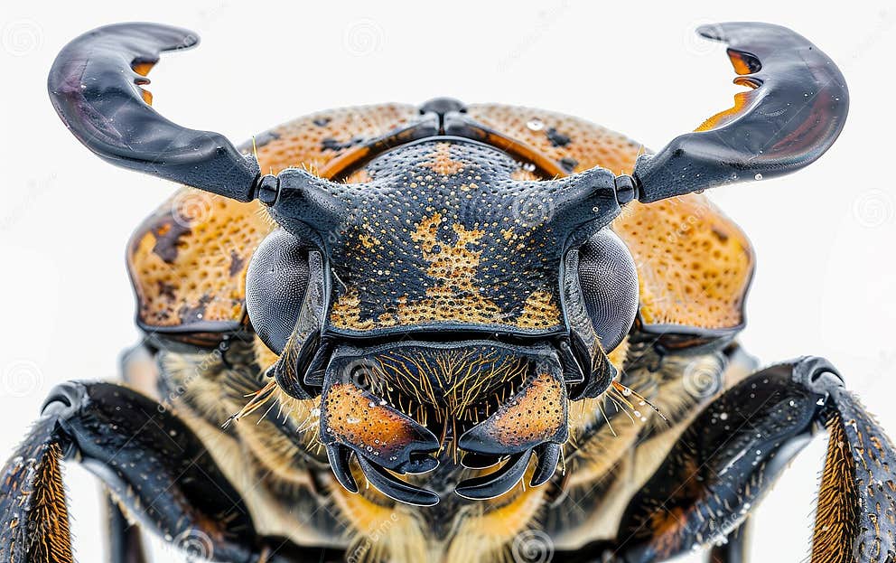 Macro View of a Goliath Beetle from the Front, Displaying Its Powerful ...