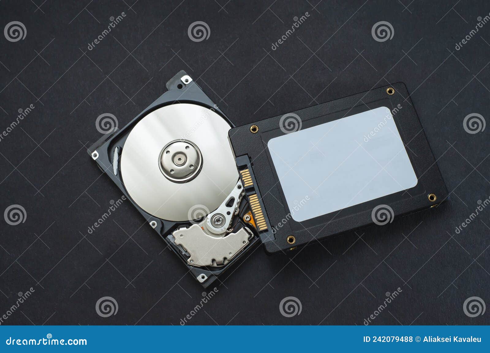 Macro View of an HDD Head Resting on a Disk Platter and Its Reflection ...