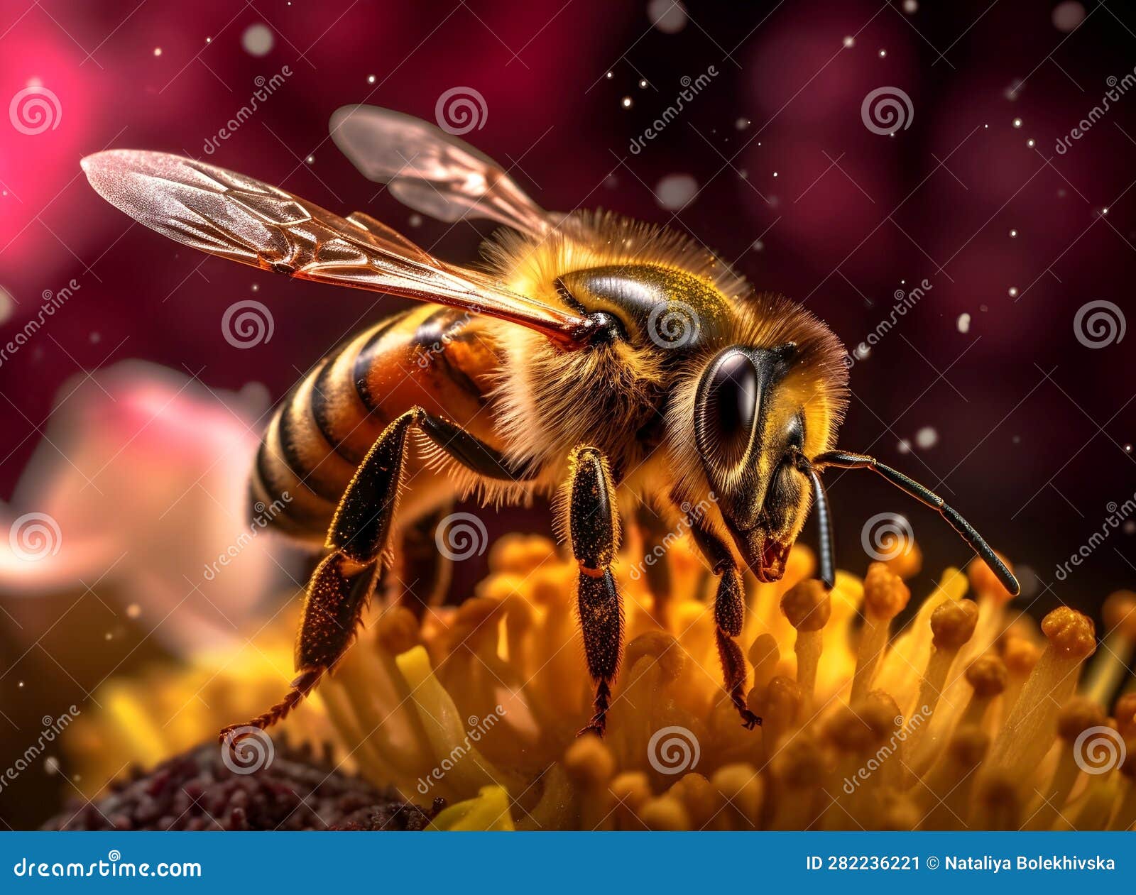 Macro View Honey Bee on Flower. Generative AI Stock Illustration ...