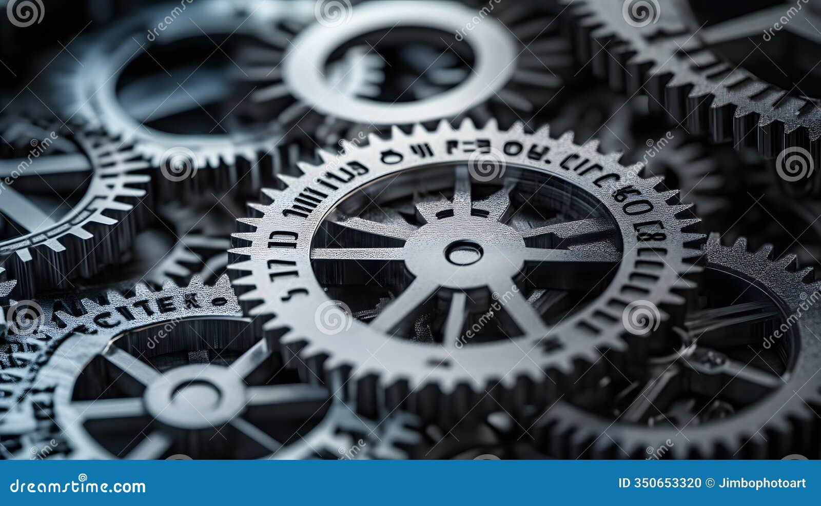 Macro View of Interconnected Gear Labeled with Economic Policy Stock ...