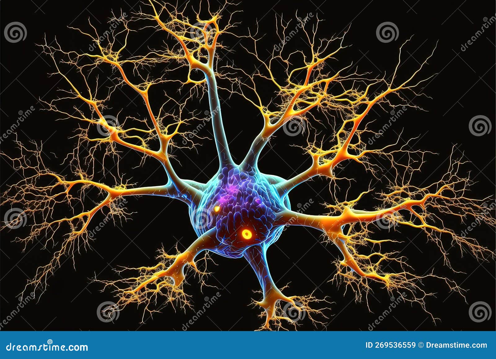 Macro View of Neu Ron Inside Brain, Nerve Cell with Dendrites ...