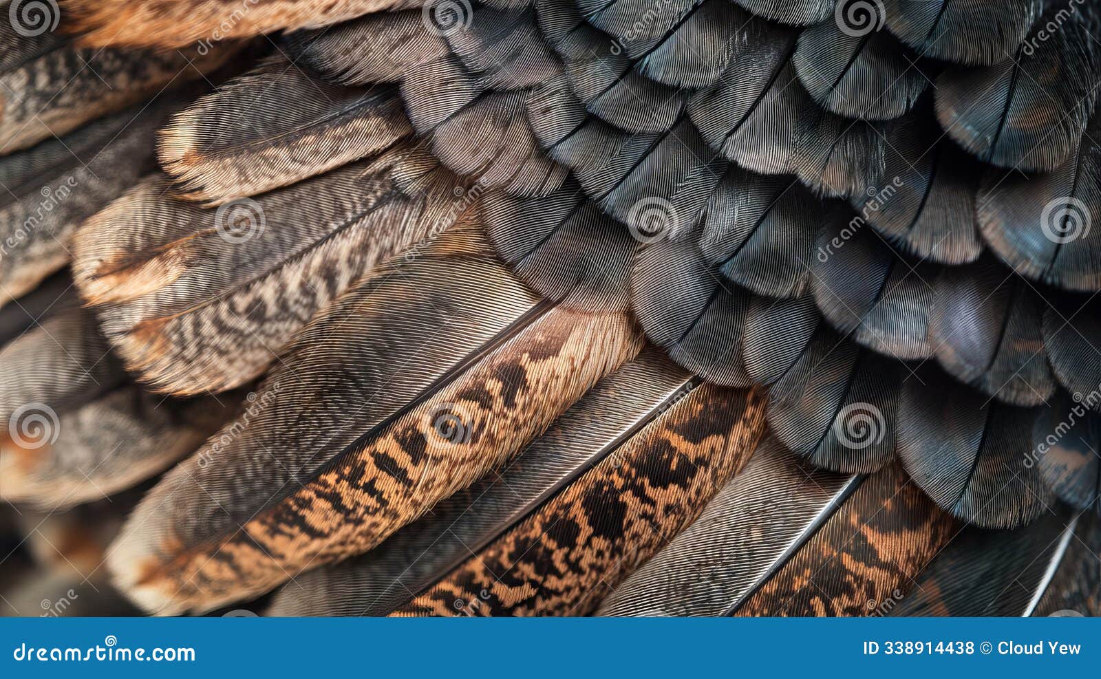 Macro View of a Turkey Feather with Intricate Patterns and Shading ...