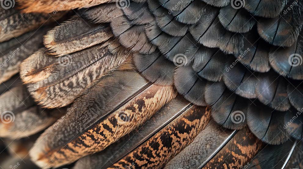 Macro View of a Turkey Feather with Intricate Patterns and Shading ...