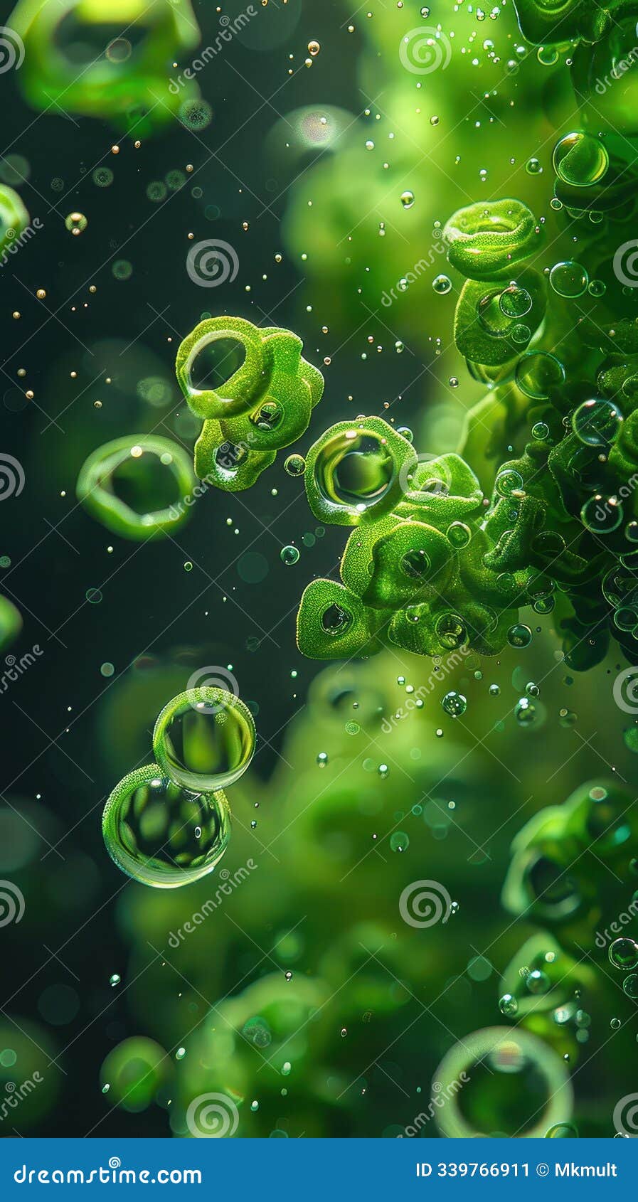 A Macro View of Vibrant Green Algae Particles Floating in Freshwater ...