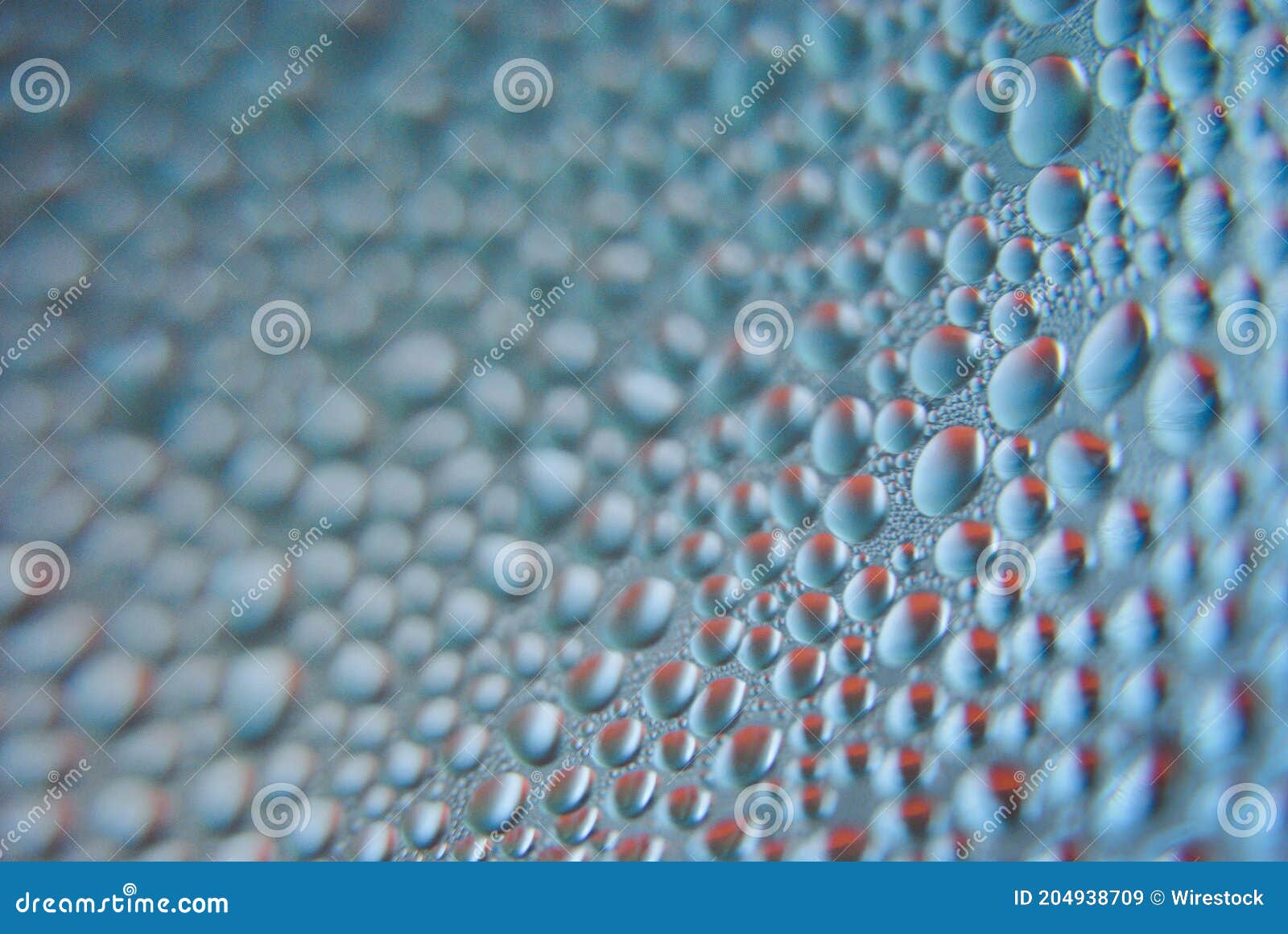 Macro of Water Drops Texture with Blue and Red Reflections with Depth ...