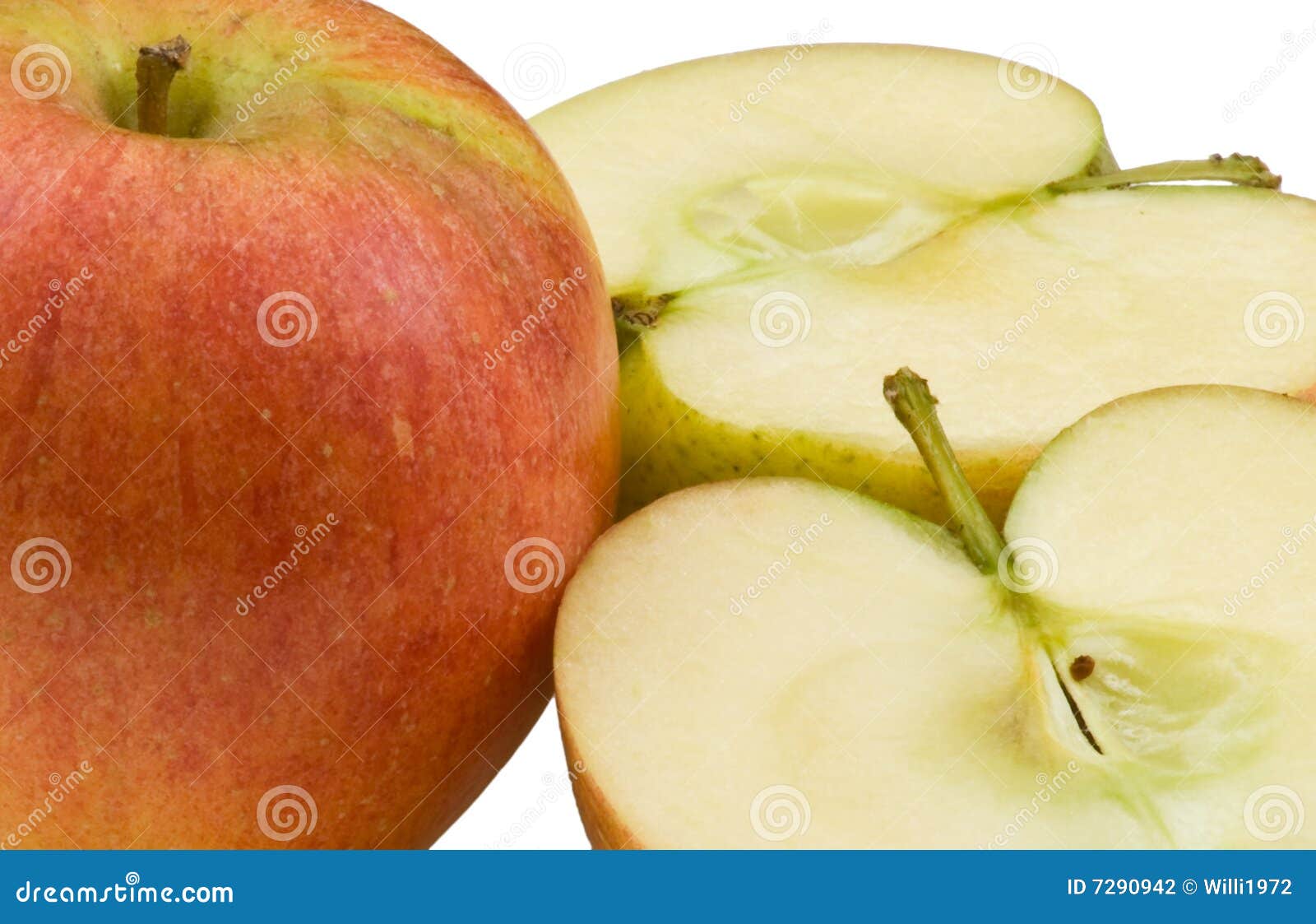 Macro of Whole Apple with 2 Halves Stock Photo - Image of white ...