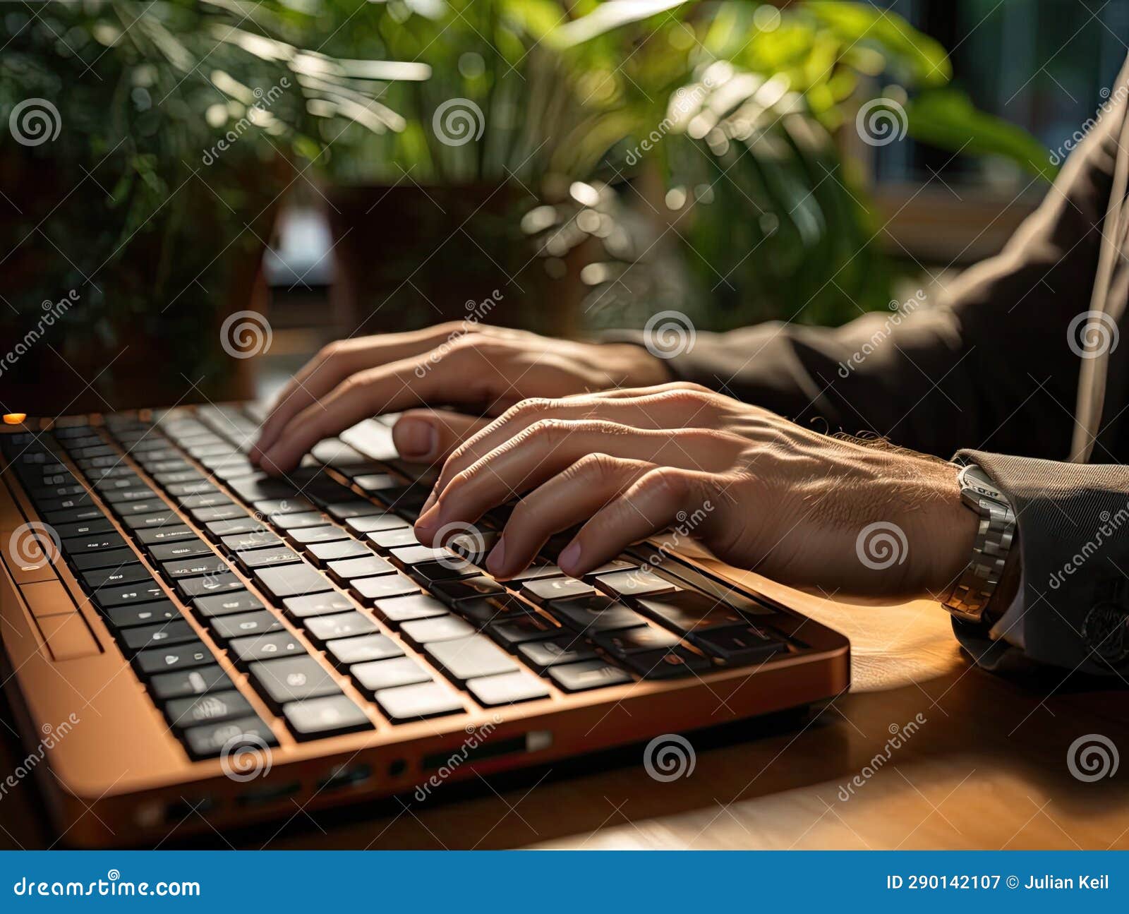 Macrolensed Hands Typing on Keyboard Intently Stock Illustration ...