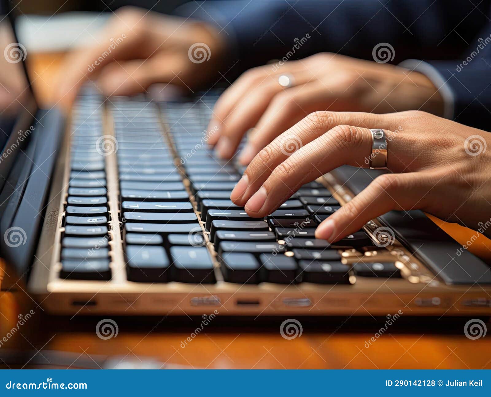 Macrolensed Hands Typing on Keyboard Intently Stock Illustration ...