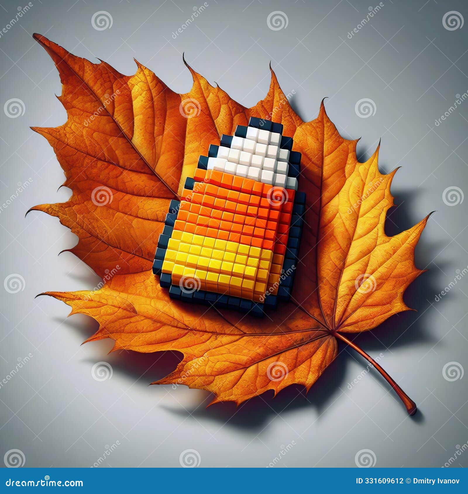 Macrorealism Pixel Art a Pixelated Candy Corn Kernel Rests on a Stock ...