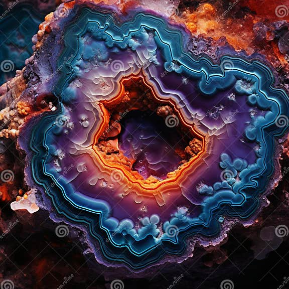 Macroscopic View Inside a Geode with Vibrant Crystal Formations Stock ...
