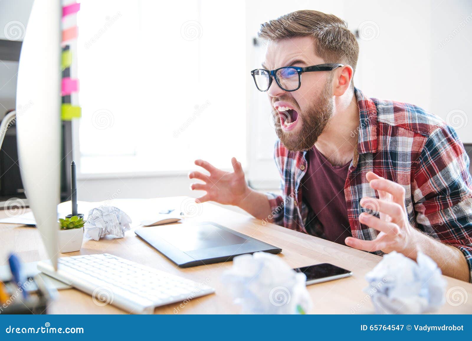 Mad Agressive Man Designer Looking on Monitor and Shouting Stock Image ...