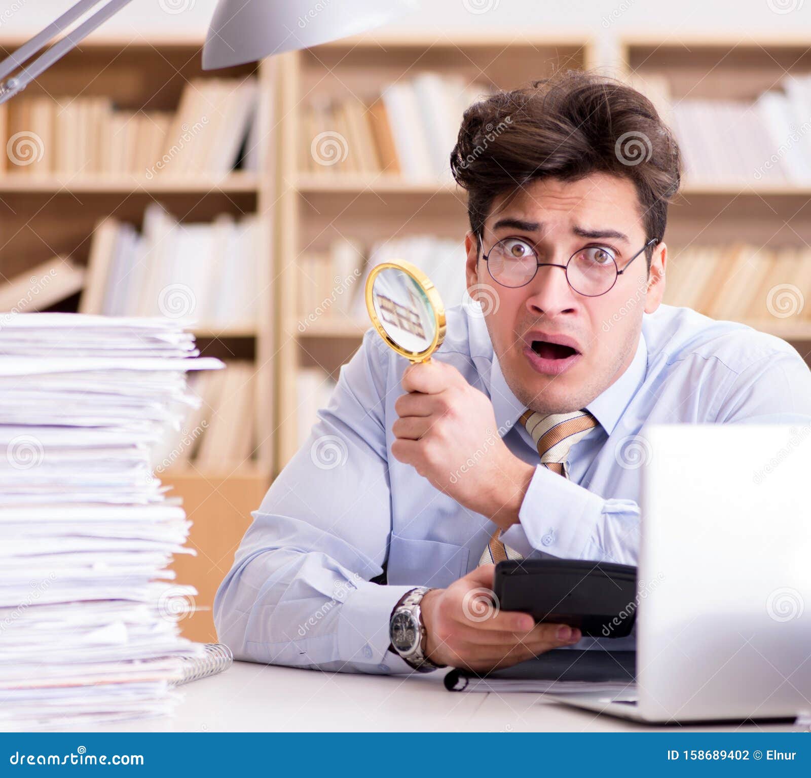 Mad Auditor Looking for Errors in the Report Stock Photo - Image of ...